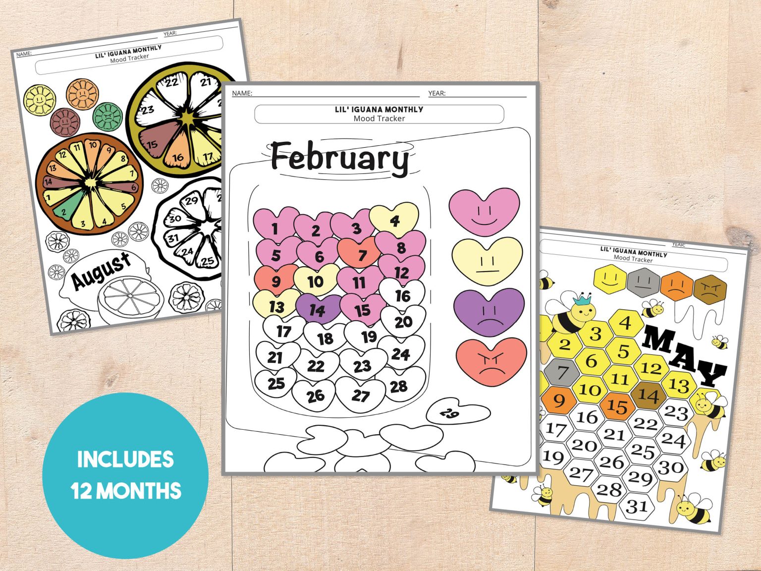 12 Months of Mood Tracker Worksheets