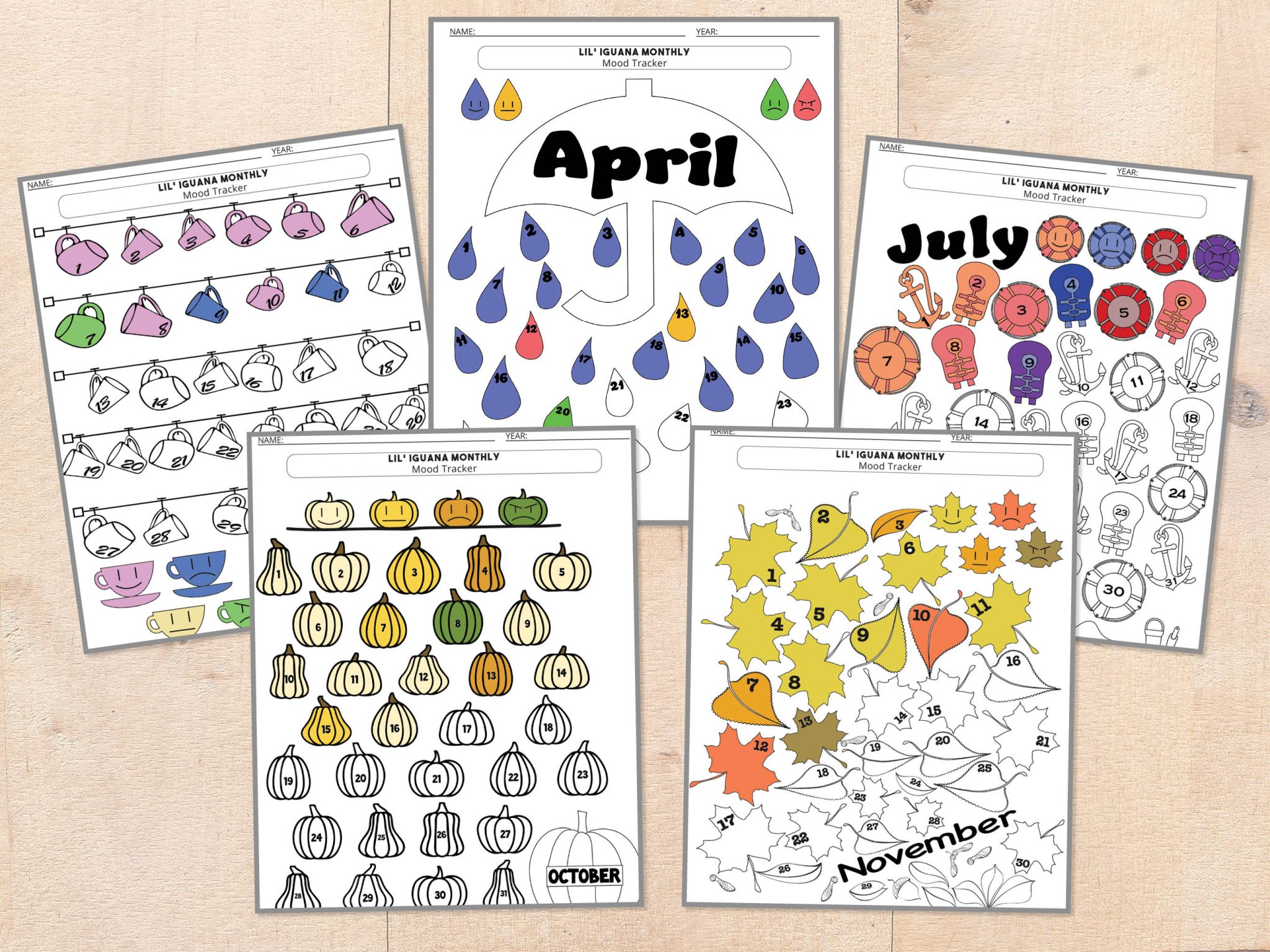 12 Months of Mood Tracker Worksheets