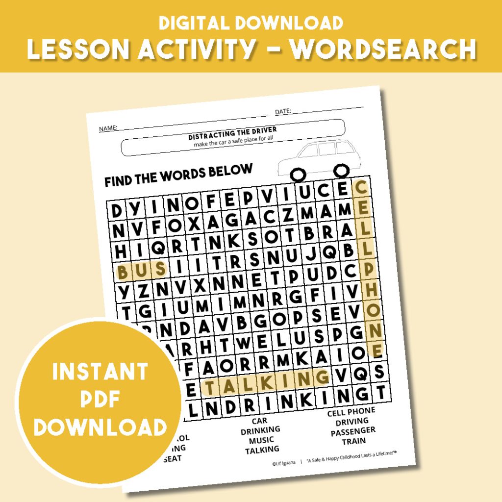 Distracting the Driver Activity – Word Search - Lil' Iguana