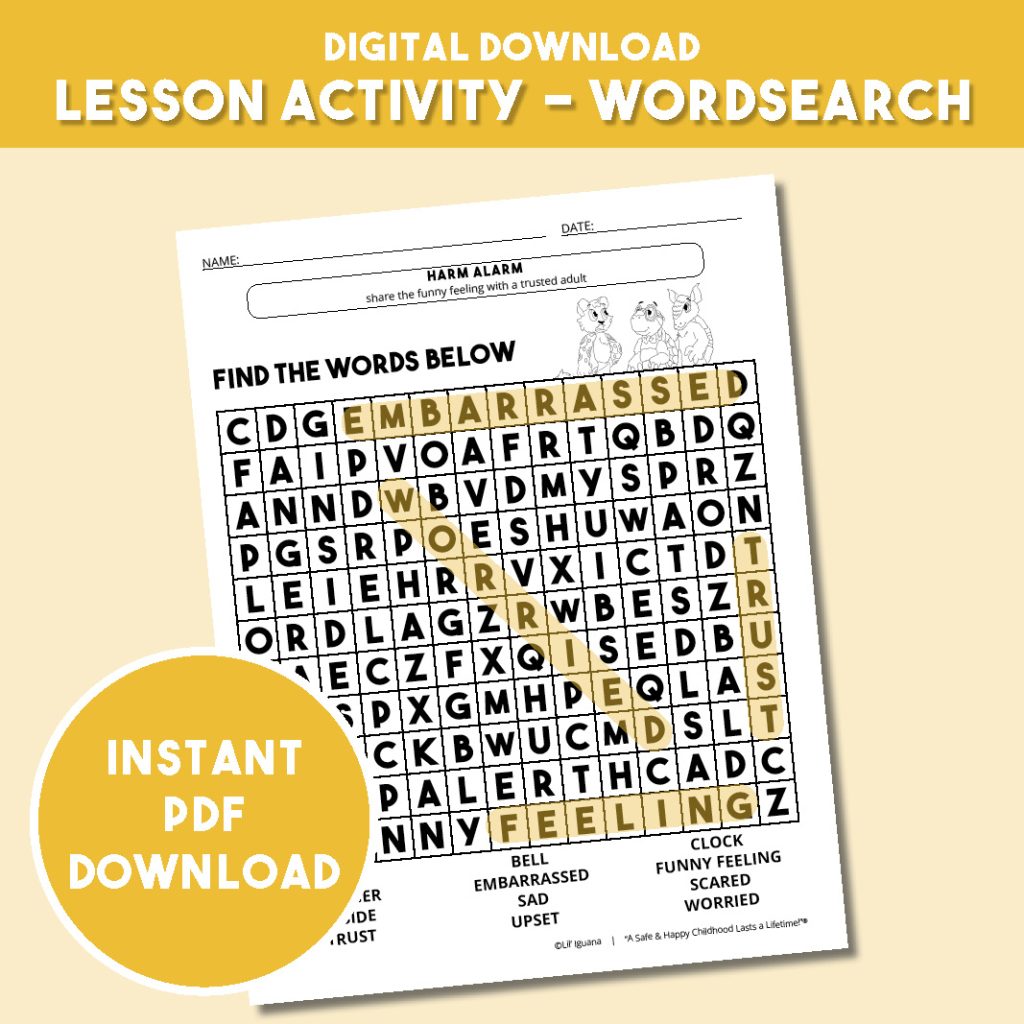 Harm Alarm Activity – Word Search - Lil' Iguana