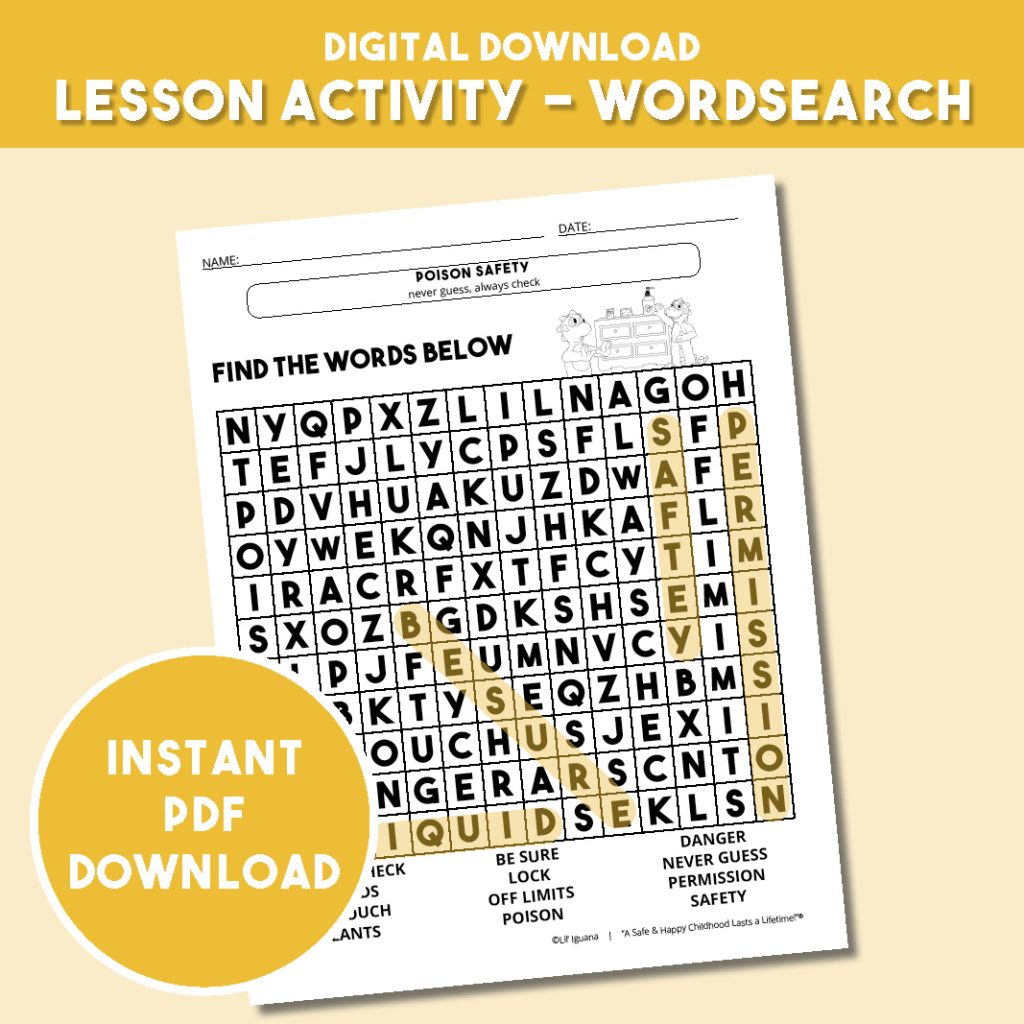Poison Safety Activity – Word Search - Lil' Iguana