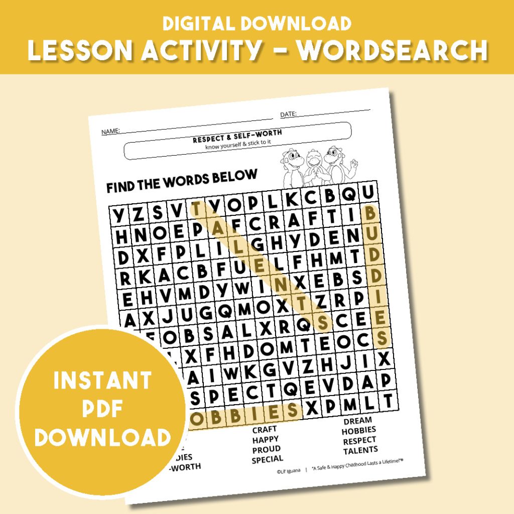 Respect & Self Worth Activity – Word Search - Lil' Iguana