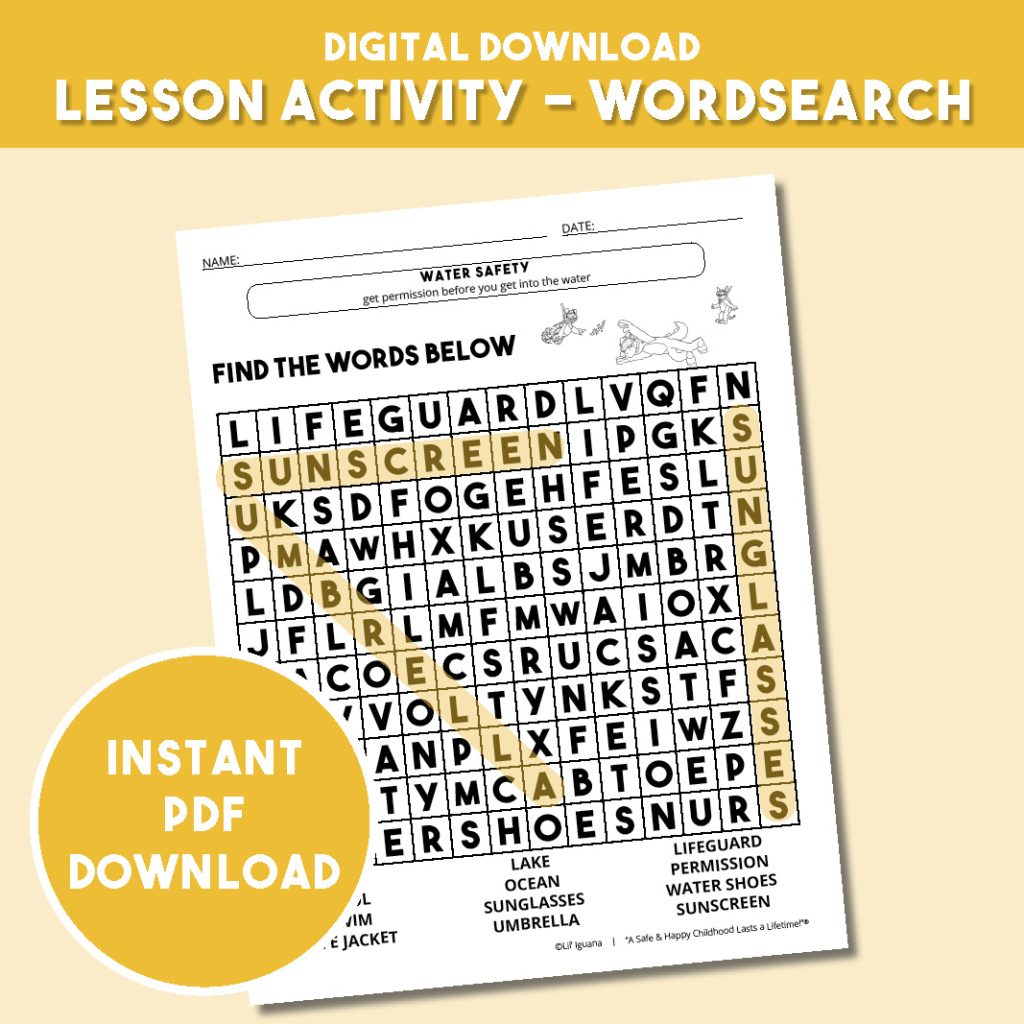 Water Safety Activity – Word Search - Lil' Iguana