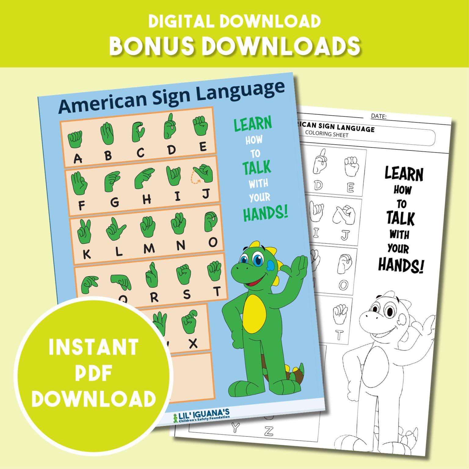 ASL Poster & Coloring Sheet - Lil' Iguana